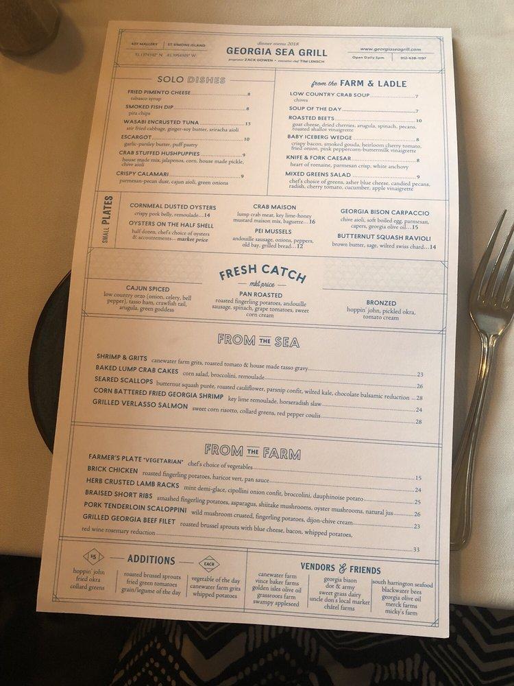 Menu at GEORGIA SEA GRILL pub & bar, Saint Simons Island, 407 Mallery St