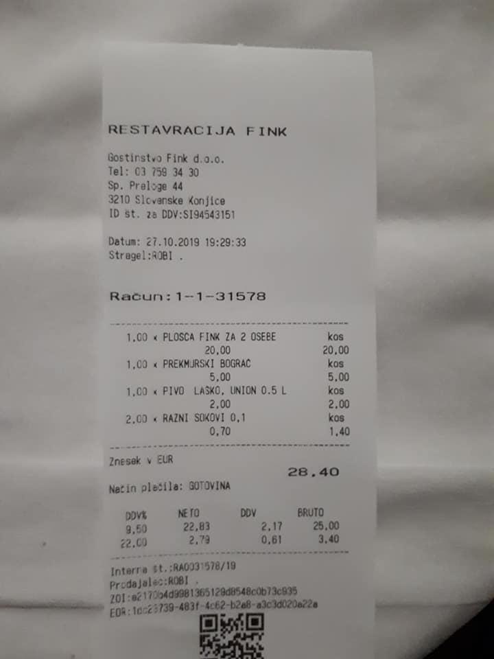 Menu da Restavracija Fink ristorante, Slovenske Konjice
