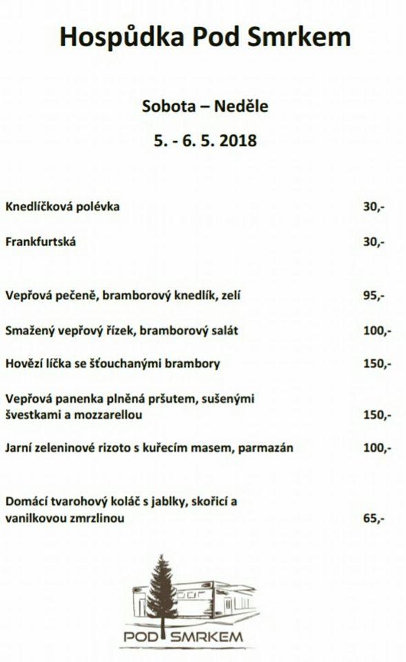 Menu at Hospůdka Pod Smrkem restaurant, Nečín
