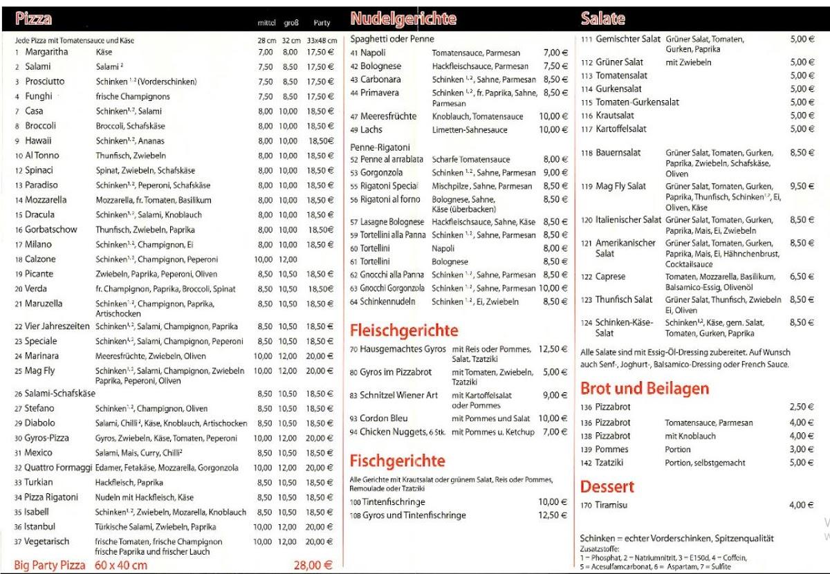 Menu at Mag Fly Pizza Service, Bayreuth