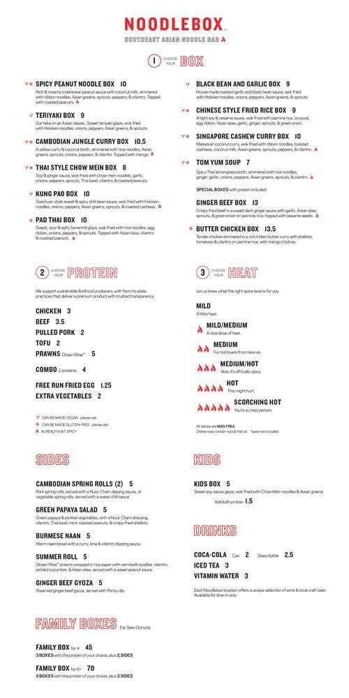 Menu at Noodlebox restaurant, Langford