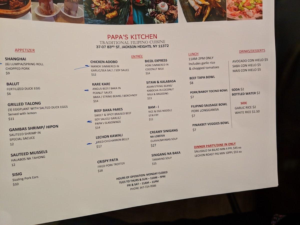 Menu at Papa's Kitchen desserts, New York City, 83rd St