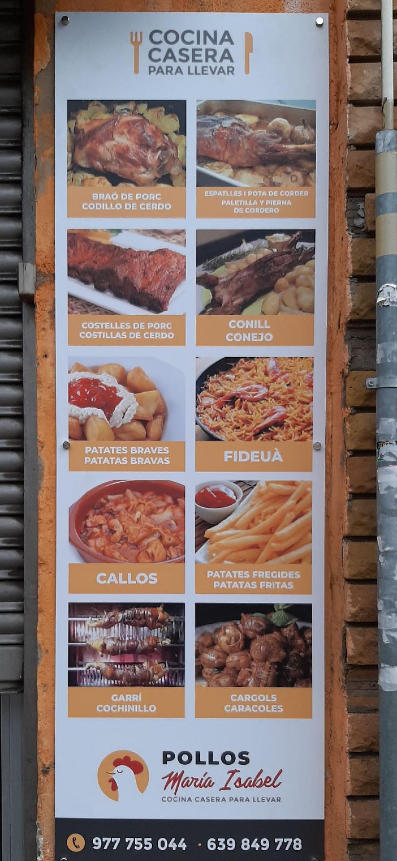 Menu at Pollos a l'Ast María Isabel restaurant, Reus