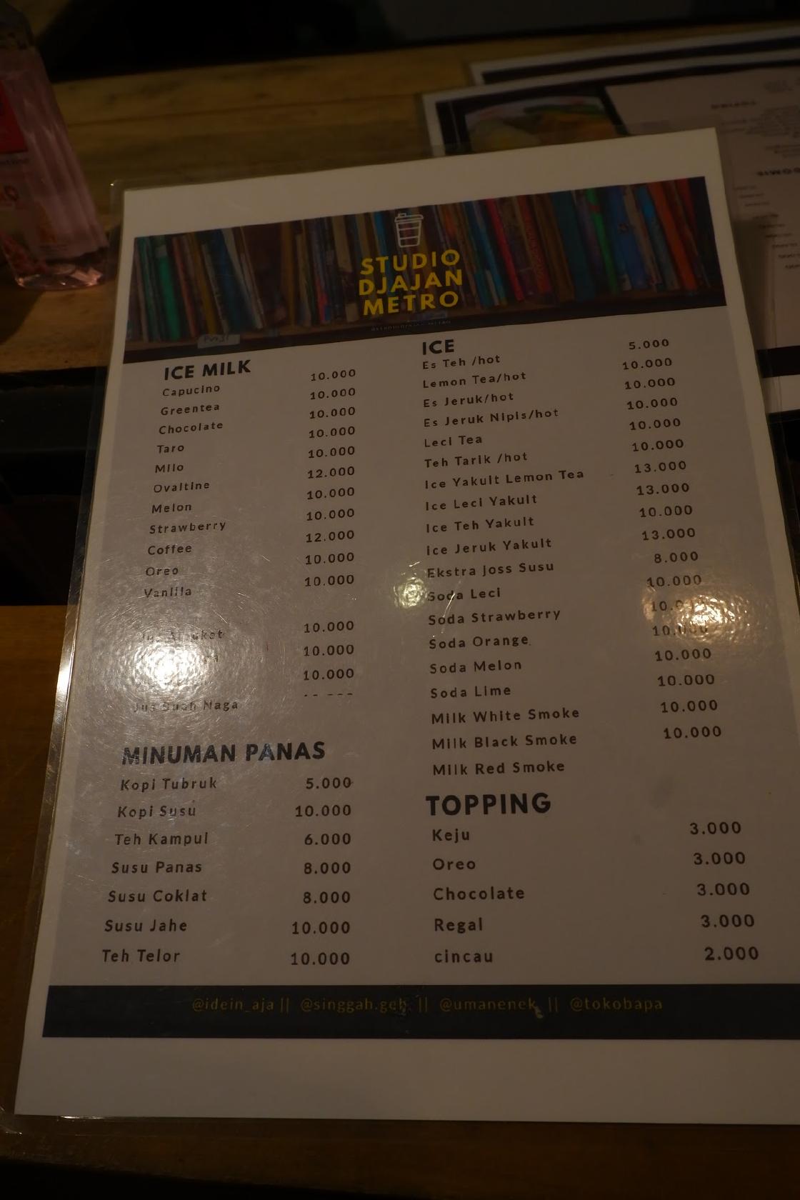 Menu at Studio DJajan Metro cafe, Metro, JL. Sepat. I