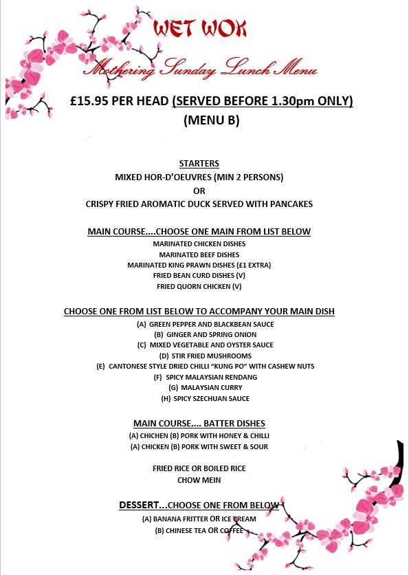 Menu at Wet Wok restaurant, Plymouth, 75 Hoe Rd