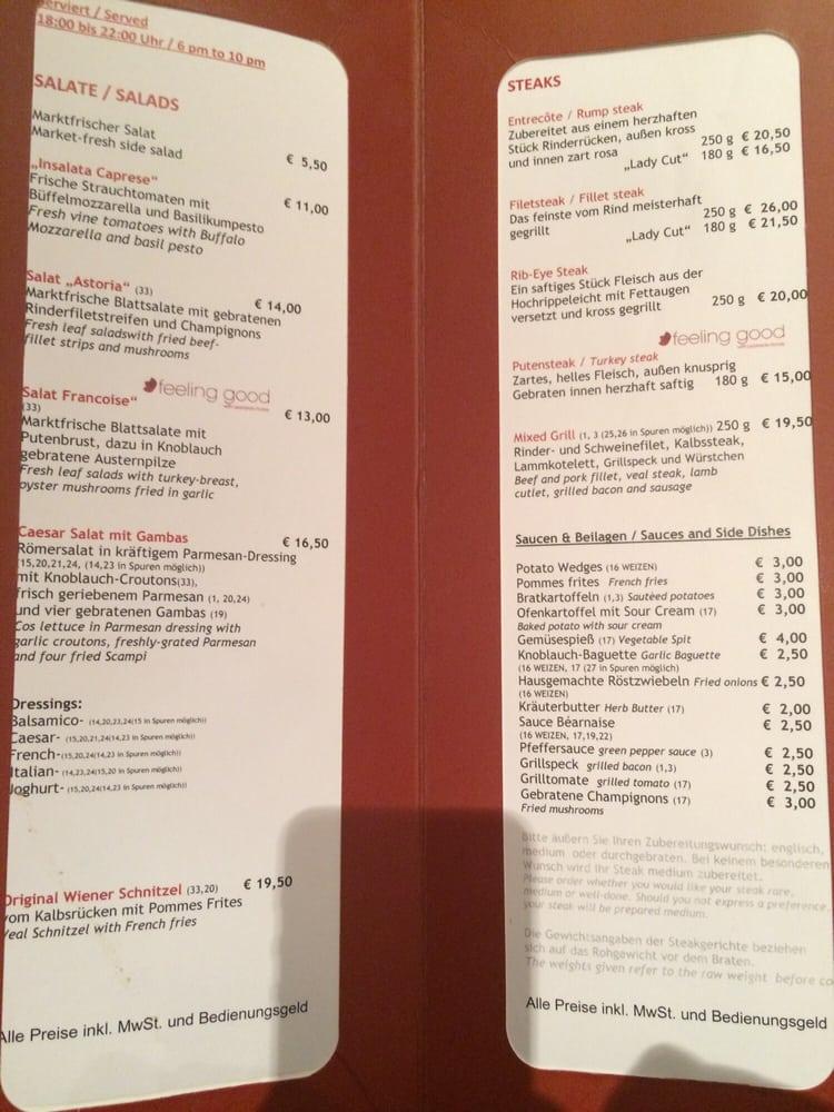 Menu at Carousel Bar, Wolfsburg