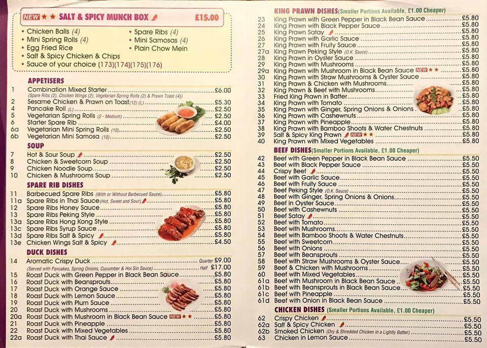 Menu at Golden City fast food, Grimsby
