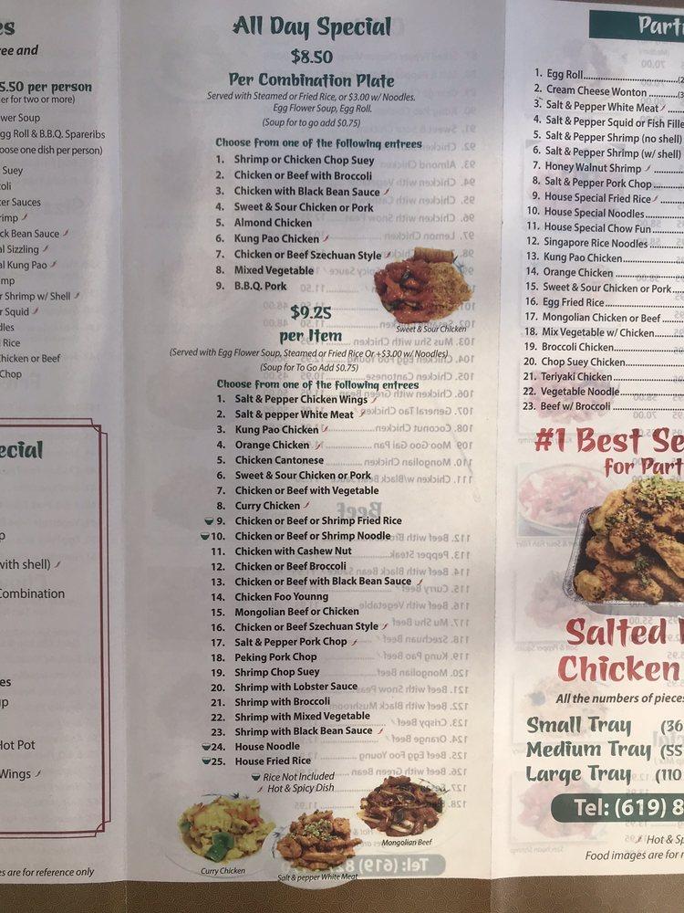 Menu at Golden Mandarin restaurant, Chula Vista