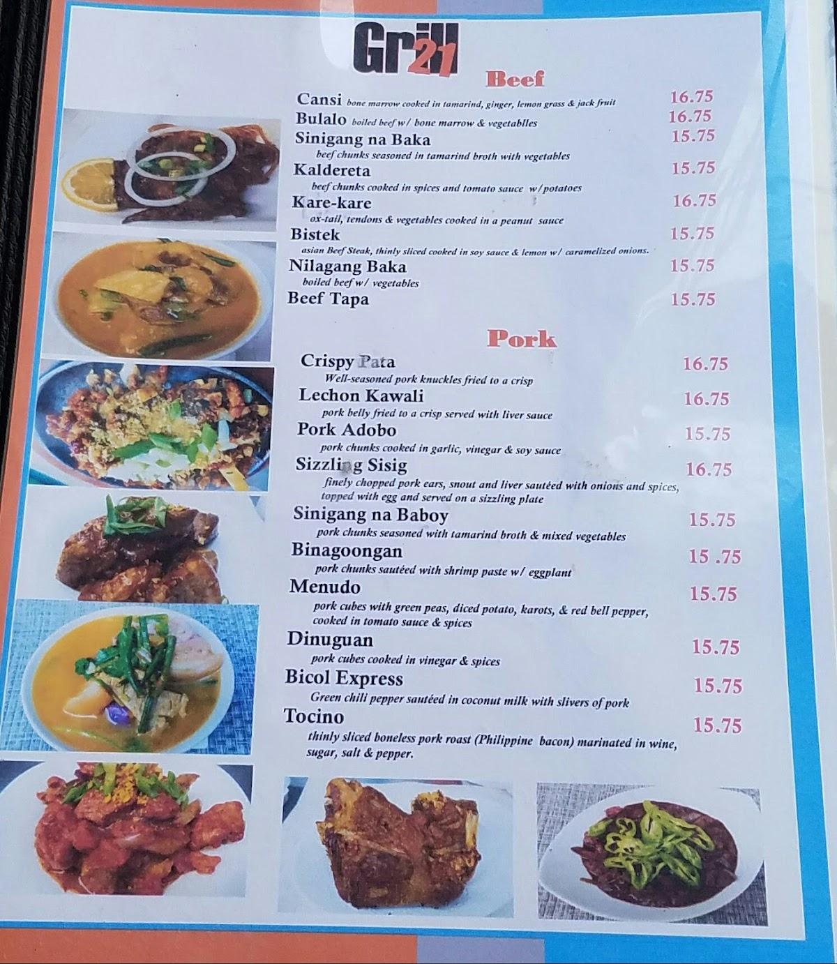 Menu at Grill 21 restaurant, New York City, 346 E 21st St