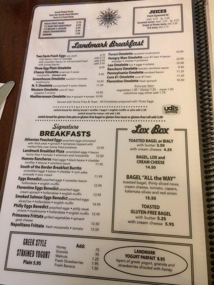 Menu at Landmark Diner restaurant, Roslyn