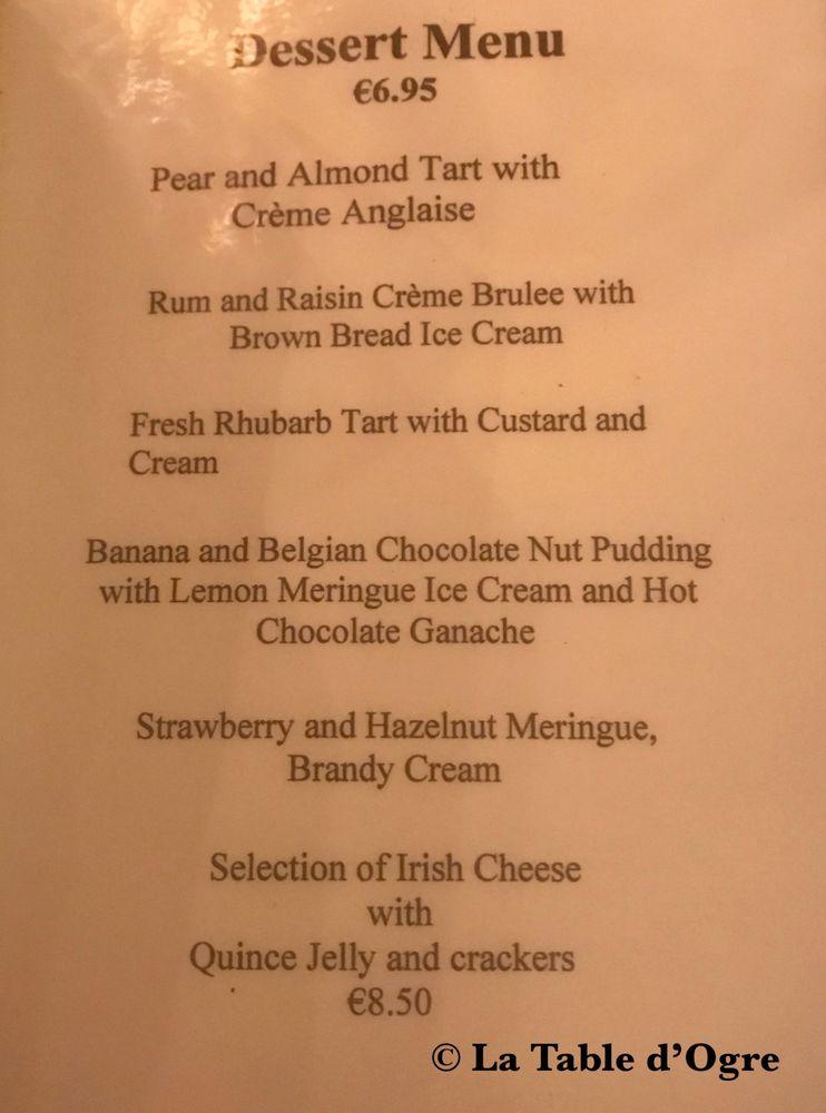 Menu at Mitchell's Restaurant, Clifden