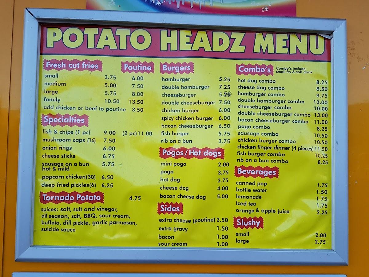Menu at Potato Headz Chip Stand fast food, North Bay