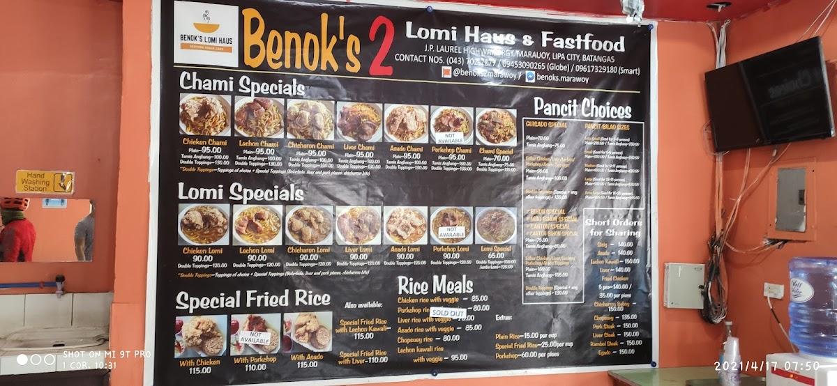 Menu at Benoks Lomi Haus restaurant, Lipa