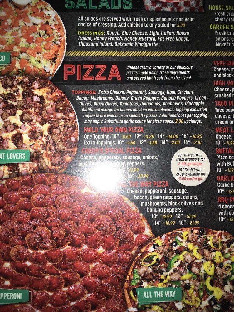 Menu at Cardo's Pizza & Tavern pub & bar, Pickerington