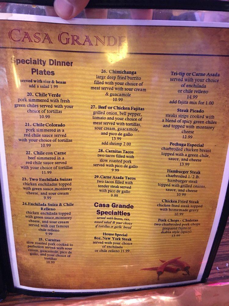 Menu at Casa Grande Restaurant, Visalia, W Whitendale Ave