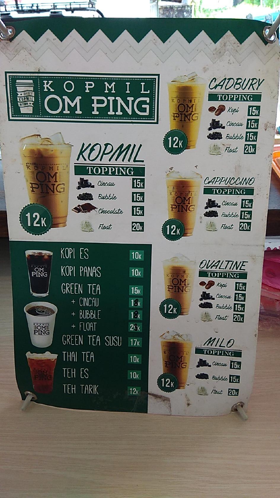Menu at KOPMIL OM PING cafe, Padang Panjang
