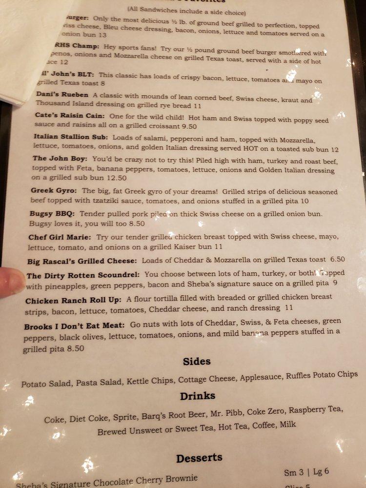 Menu at Little Sheba's restaurant, Richmond