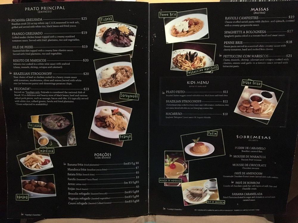 Menu at Moqueca Brazilian Cuisine restaurant, Oxnard