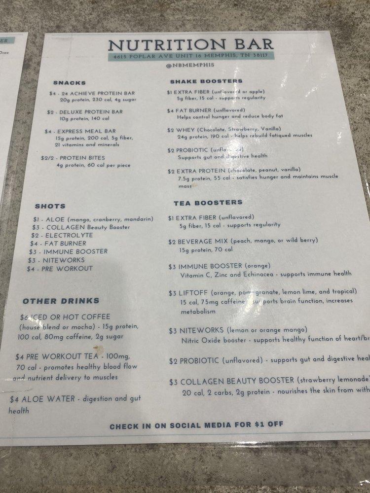 Carta de NB Memphis (Nutrition Bar), Memphis