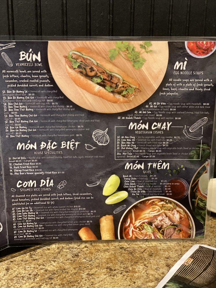 Menu at Pho Ben restaurant, Houston, 935 N Shepherd Dr