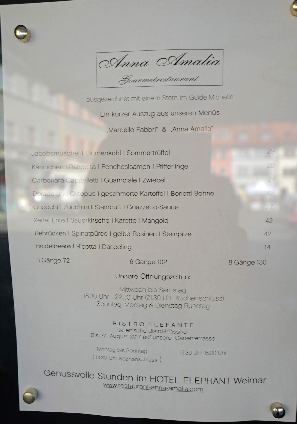 Speisekarte von AnnA restaurant, Weimar