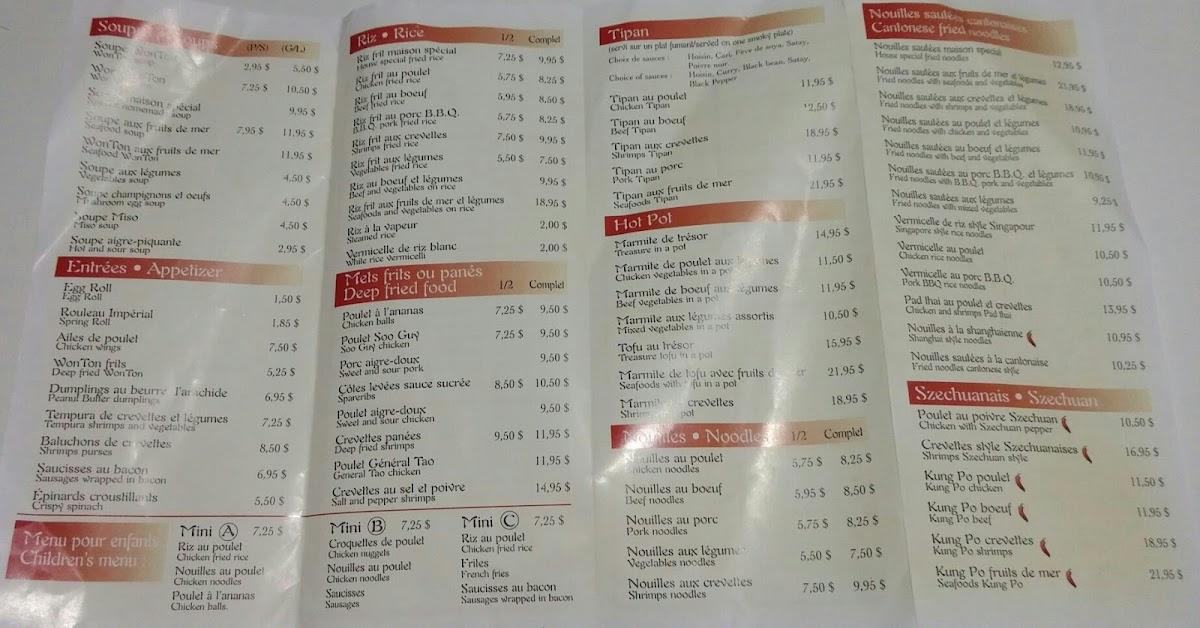 Menu au Restaurant Gorgin, Rimouski, 563 Rue St Germain