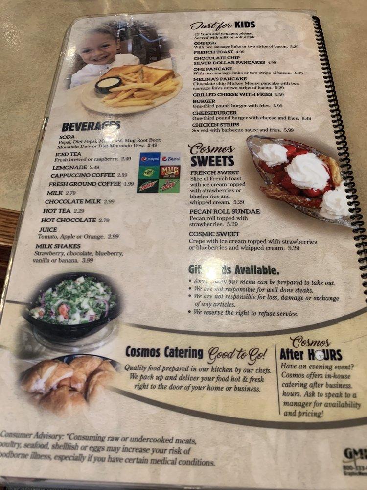 Menu at Cosmos Restaurant, Fort Wayne, Lima Rd