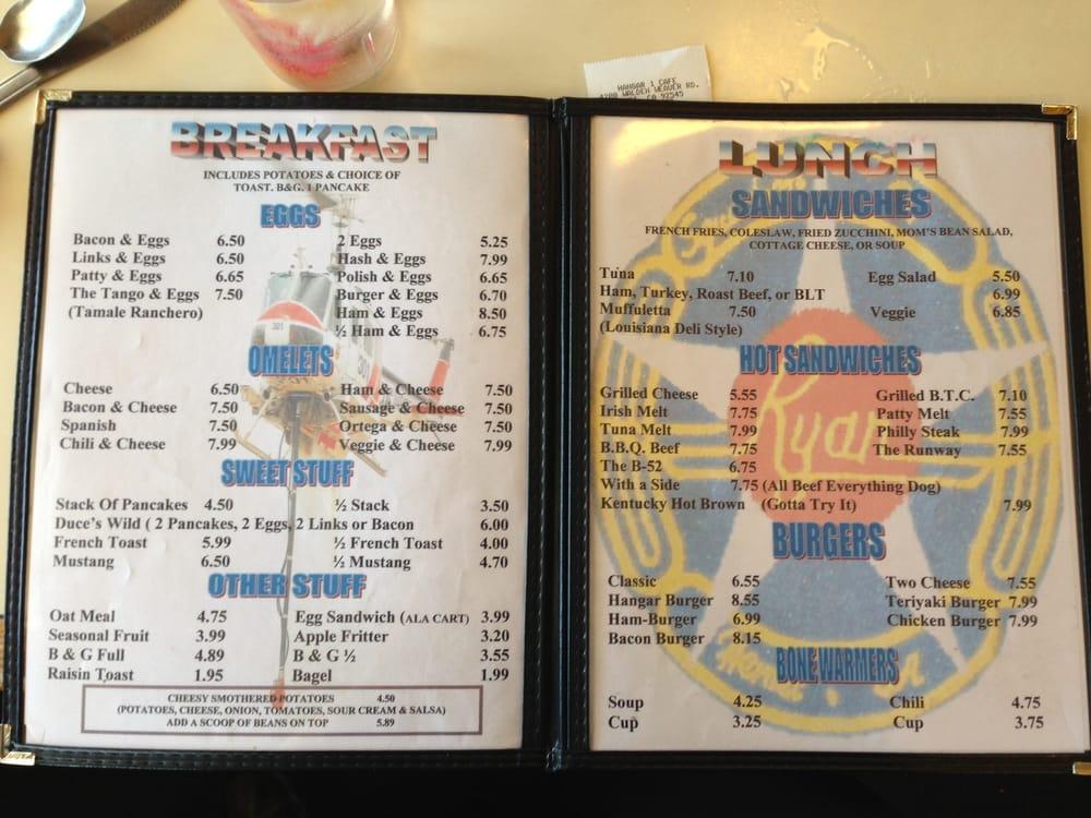 Menu at Hangar One Cafe, Hemet