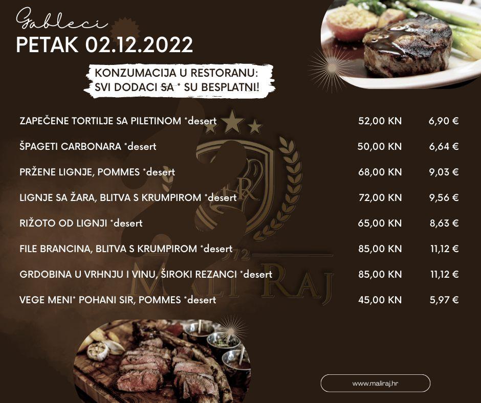 Menu at Hotel i restoran Mali raj restaurant, Zagreb, Samoborska cesta 77