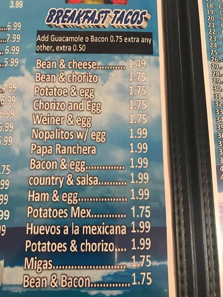 Menu at La Reina Del Sur restaurant, San Antonio