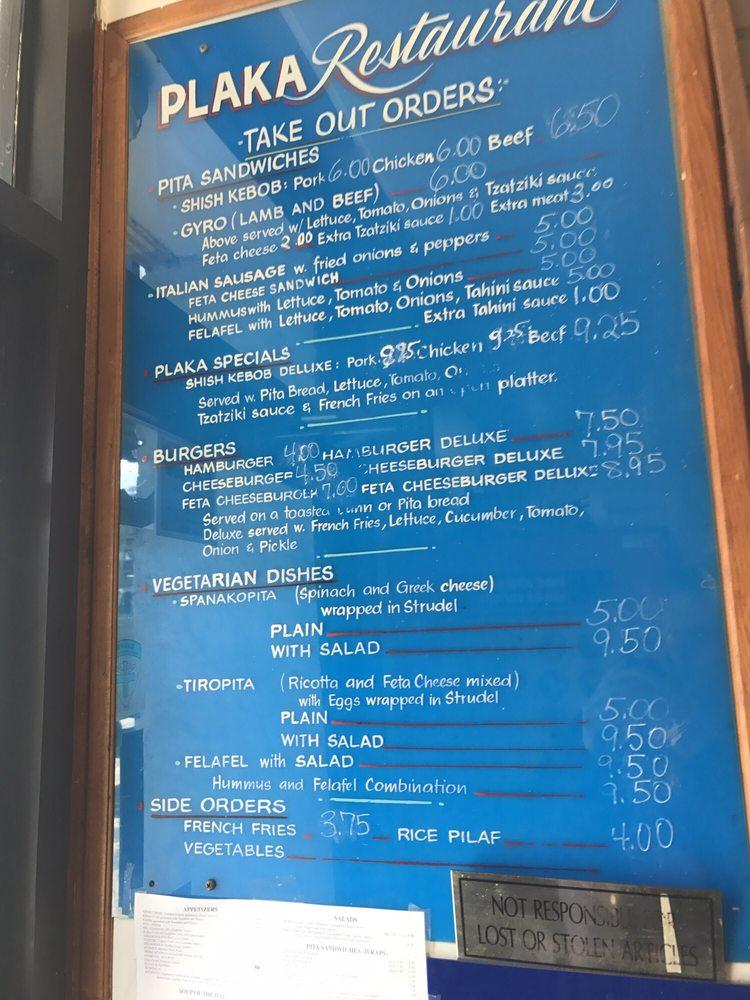 Menu at Plaka restaurant, New York City, 406 86th St
