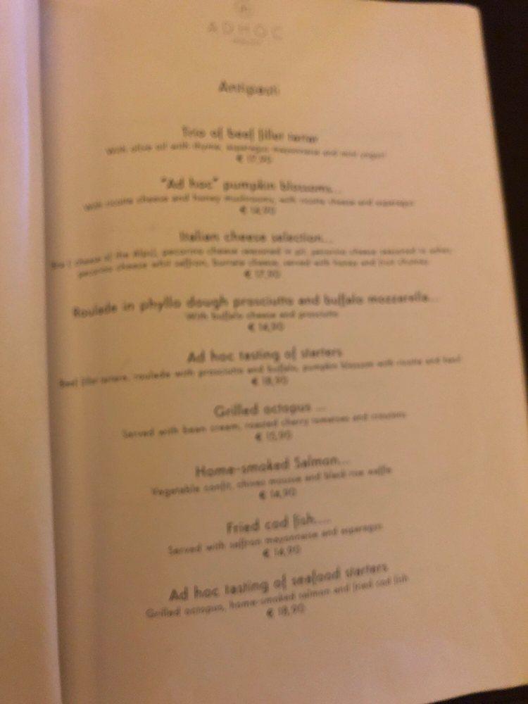 Menu at Ristorante Ad Hoc, Rome