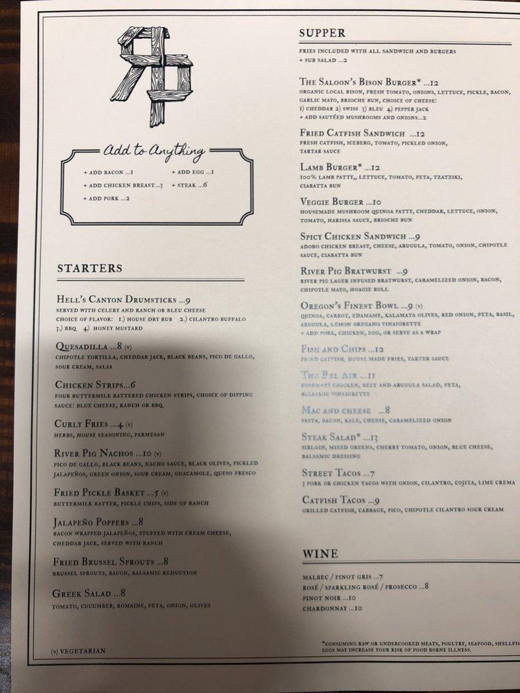 Menu at River Pig Saloon pub & bar, Bend
