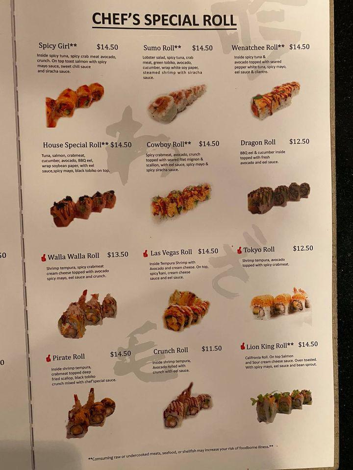 Menu at Sumo Japanese Steakhouse & Sushi Restaurant, Wenatchee