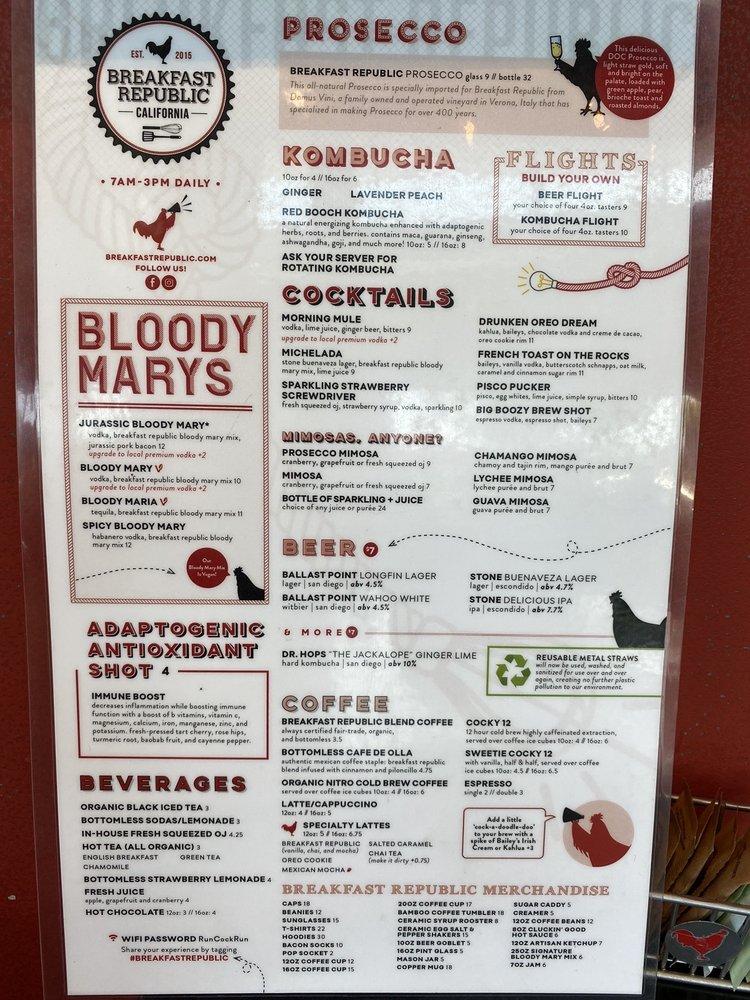 Menu at Breakfast Republic, West Hollywood