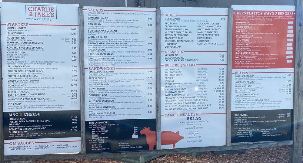 Menu at Charlie & Jake's Barbecue, Indian Harbour Beach, 490 E Eau ...