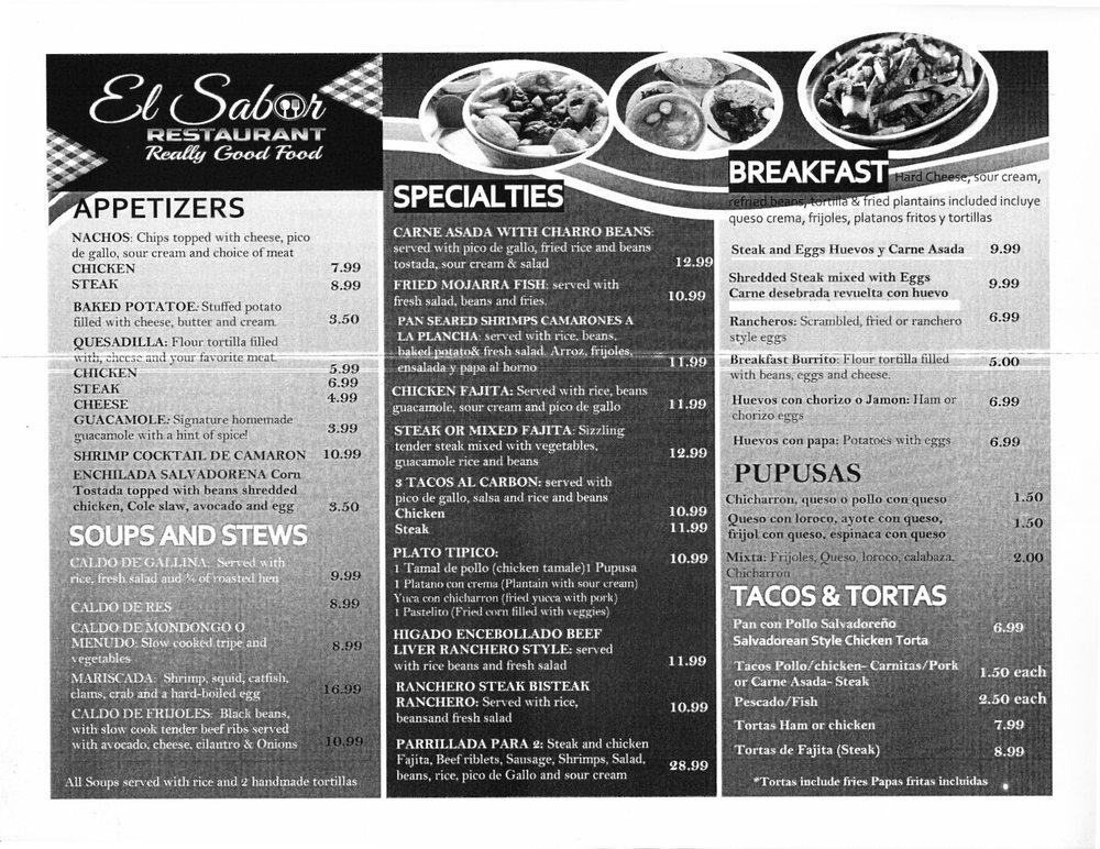 Menu at El Sabor Restaurant, Keller