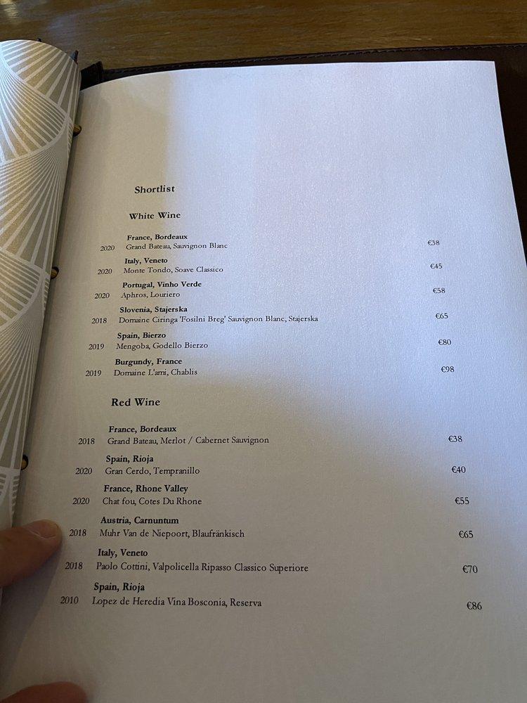 Menu at Glovers Alley by Andy McFadden restaurant, Dublin