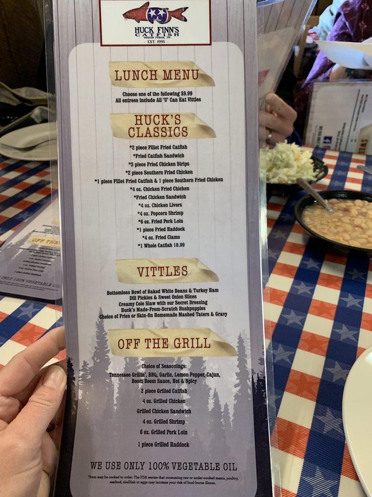 Menu at Huck Finn's Catfish restaurant, Pigeon Forge