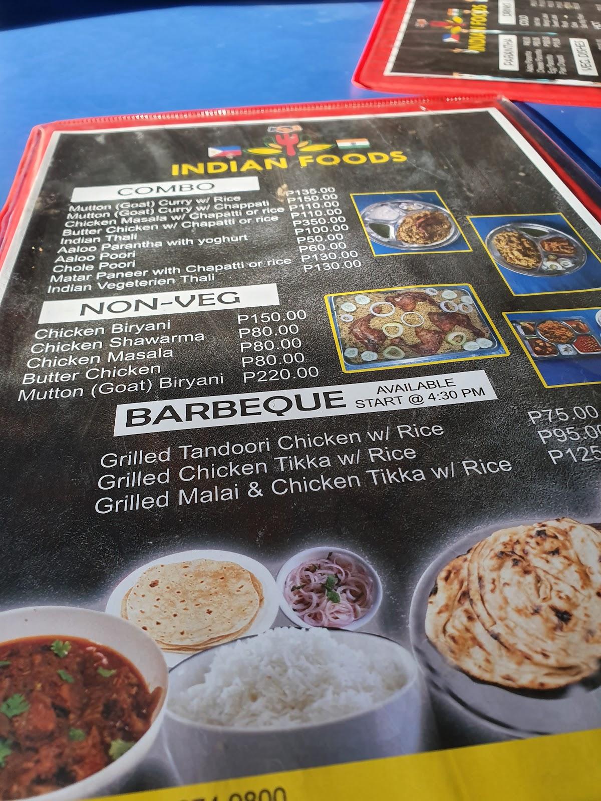 Menu at Indian Foods Bacolod City restaurant, Bacolod