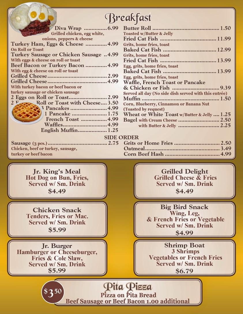Menu at King's #1 Family Restaurant “Original Kings”, Newark, 361 Lyons Ave