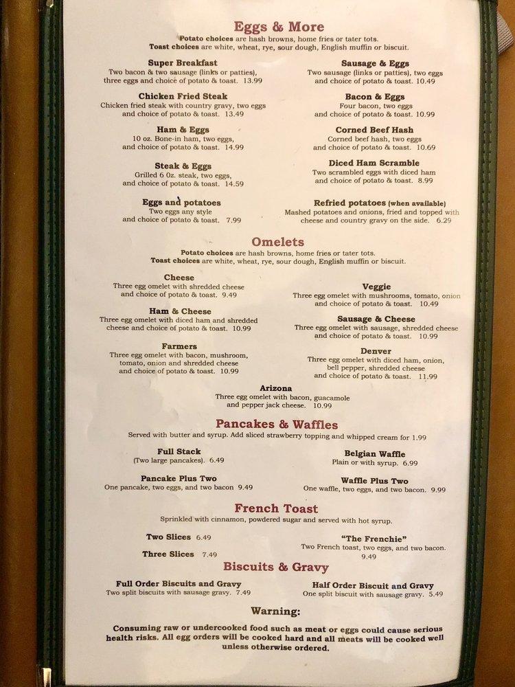 Menu at Mountain Quail Cafe, Quartzsite