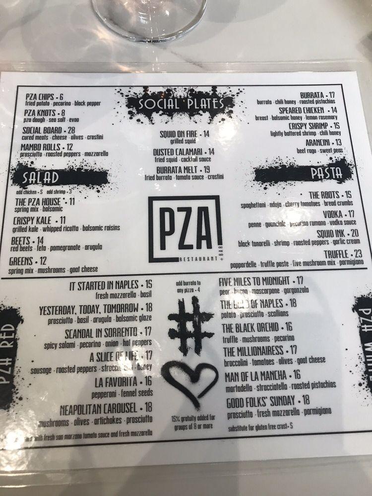 Menu at PZA Restaurant, Vaughan