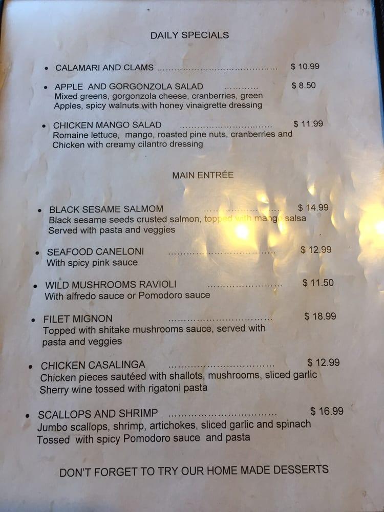 Menu at Piccolino restaurant, Santa Fe