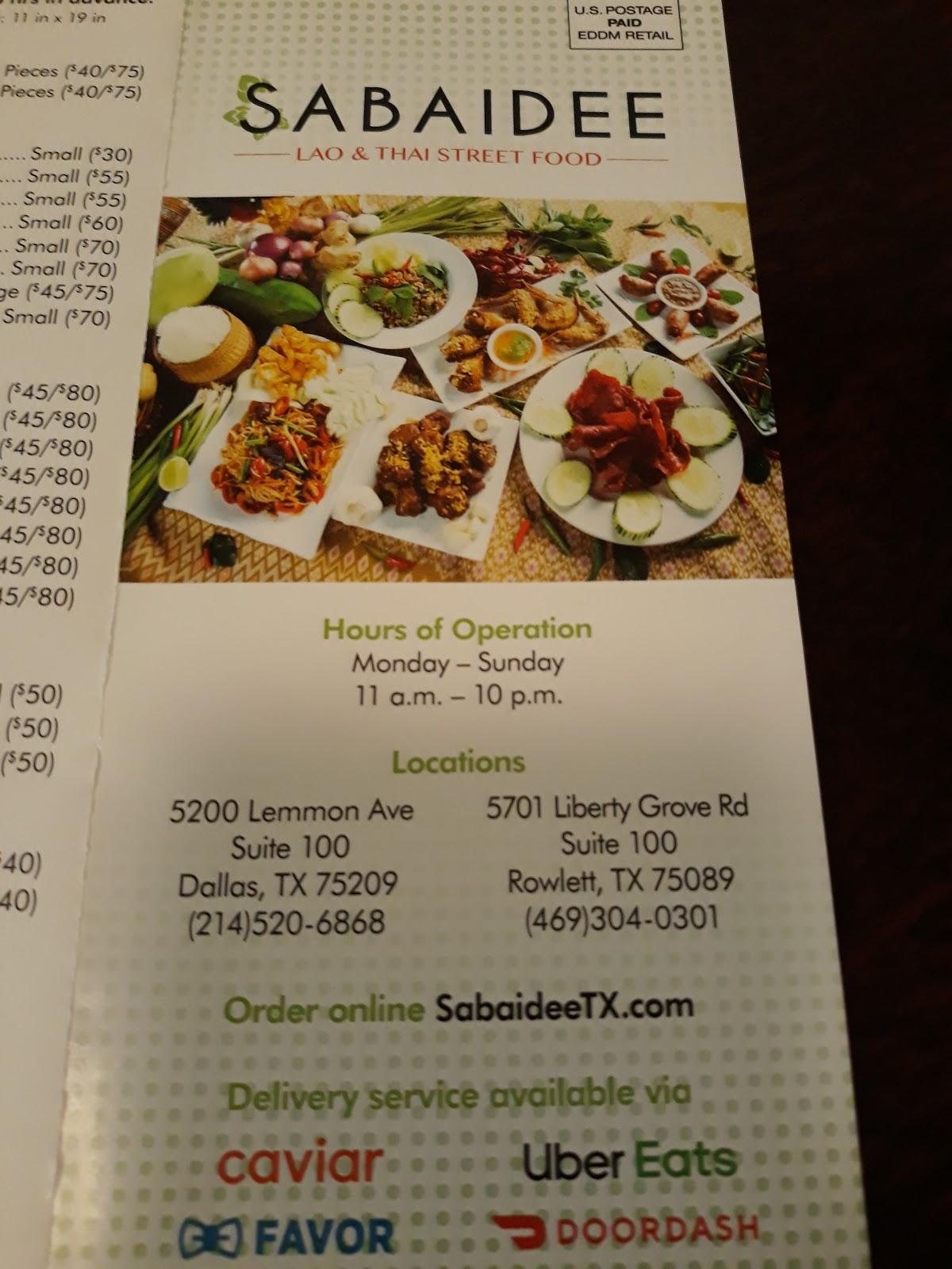 Menu at Sabaidee Lao and Thai Street Food - Rowlett restaurant, Rowlett