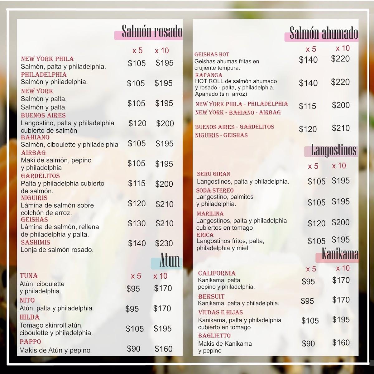 Menu at Sushi Rock restaurant, Wilde, Av. Bartolomé Mitre 5616