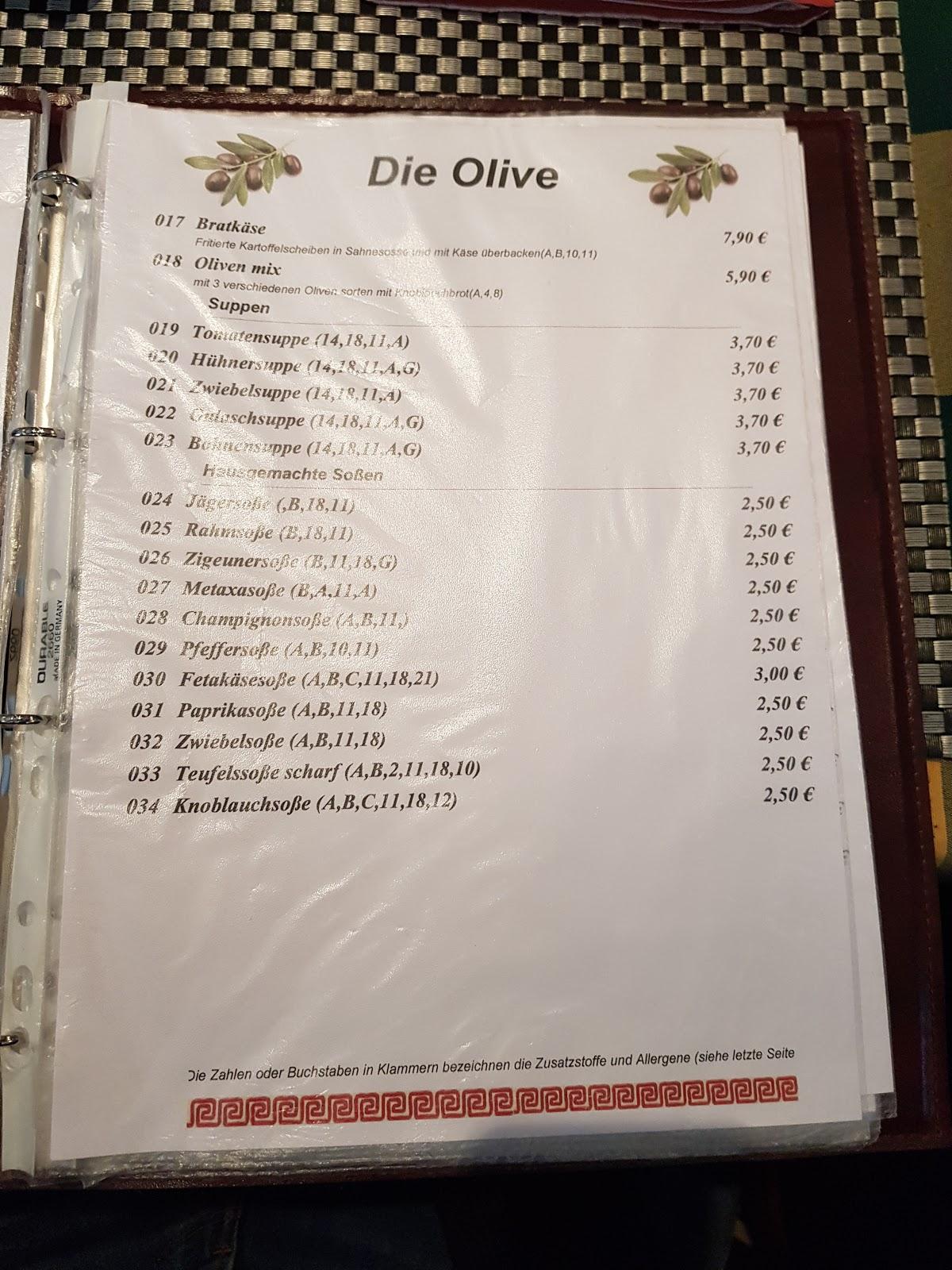 Speisekarte von Taverne Die Olive restaurant, Worms