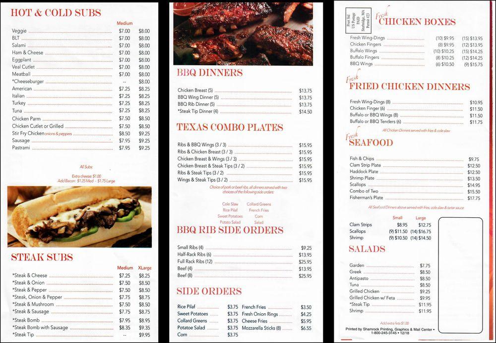 Menu at Billy's Texas BBQ, Boston, 530 Washington St
