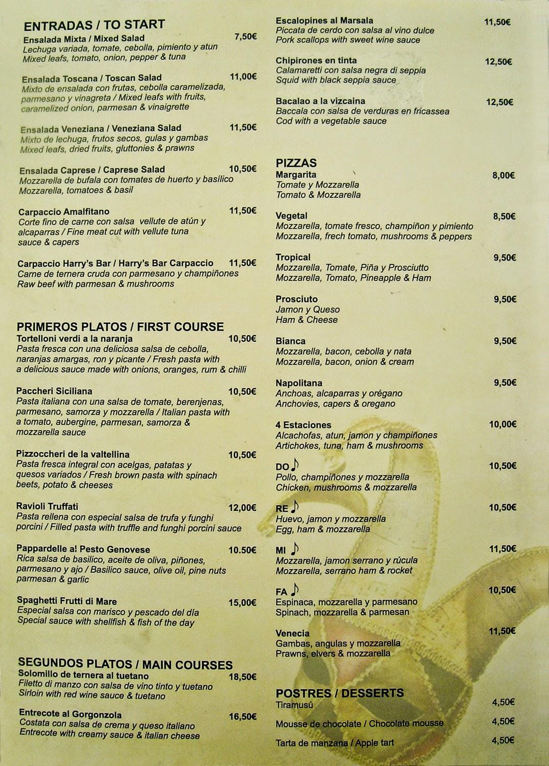 Menu at DONDE MARIO restaurant, Spain, Centro comercial "Las Petunias"