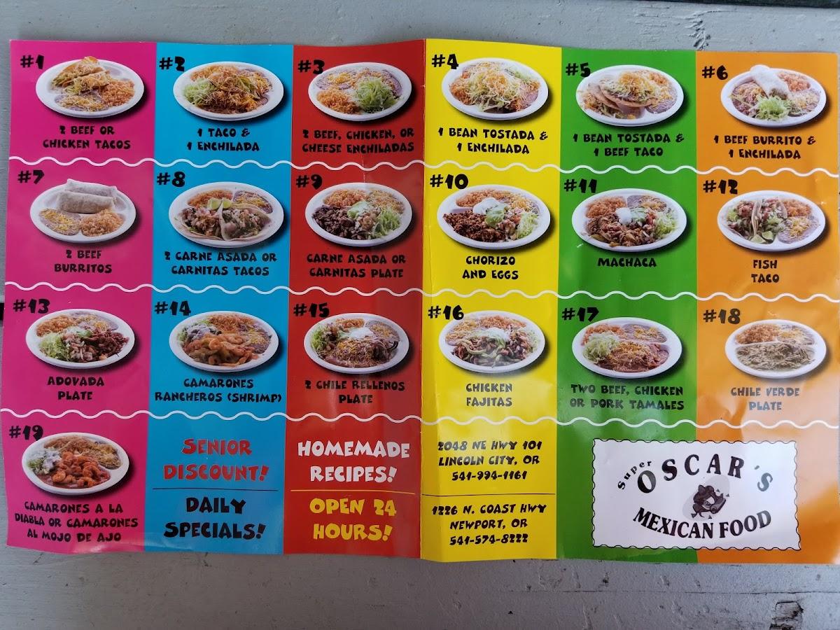 Menu at Super Oscar's Mexican Food fast food, Lincoln City, NE Hwy 101